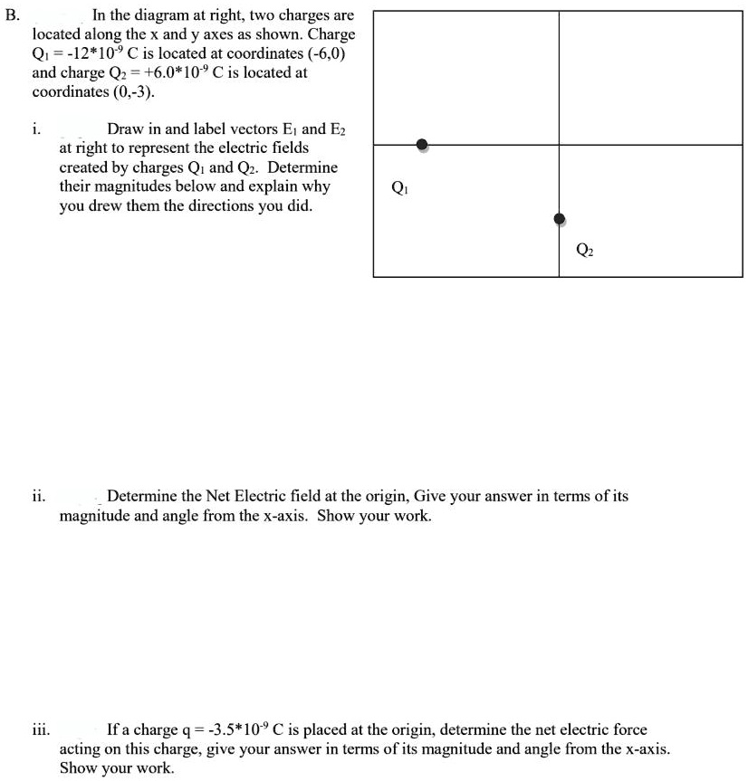 SOLVED: In the diagram right; [wo charges are locatcd along the x and y axes as shown Charge Q ...