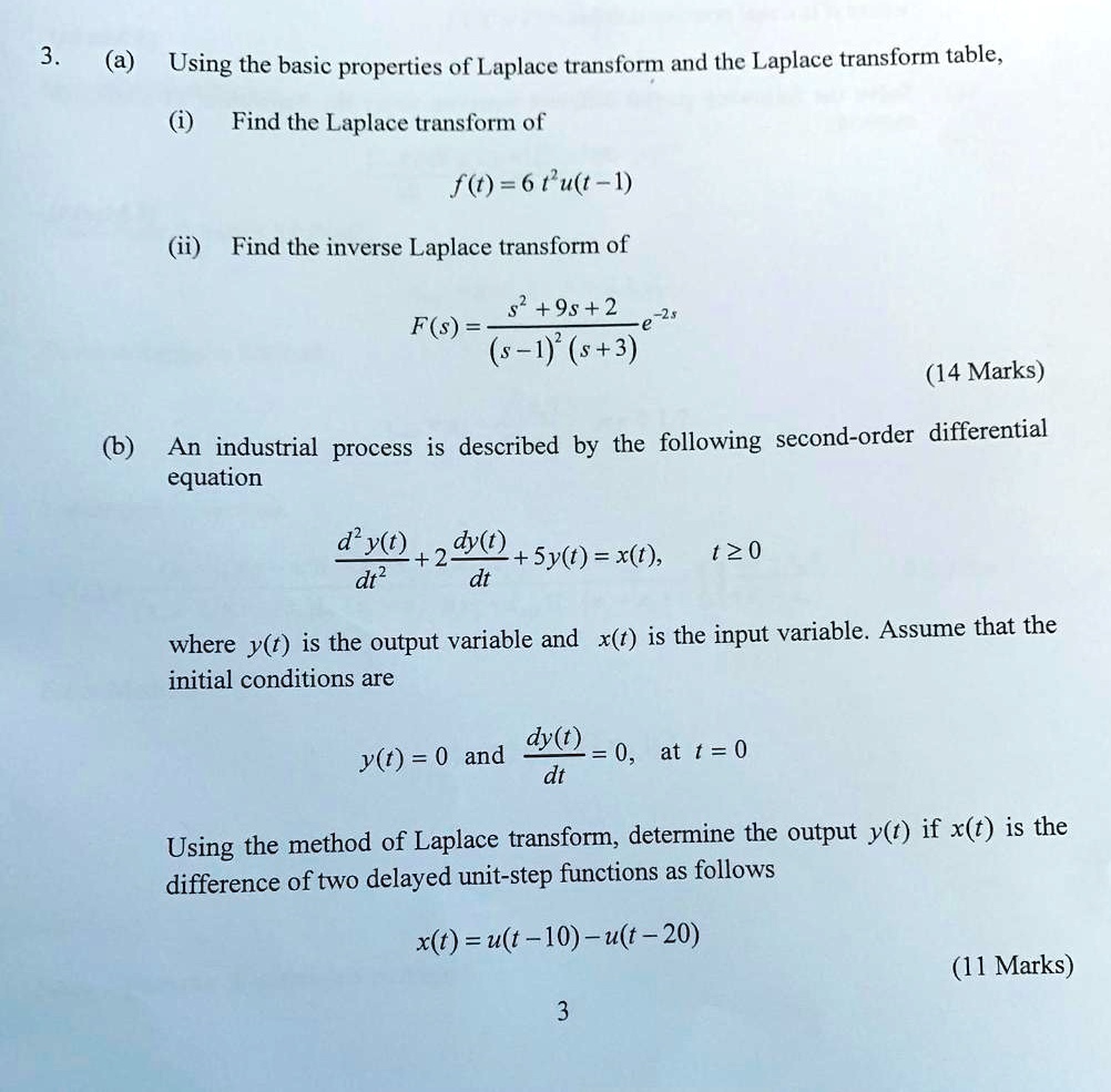 SOLVED: Using the basic properties of Laplace transform and the Laplace transform table, find ...