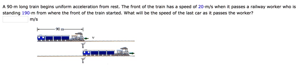 SOLVED: A 90-m long train begins uniform acceleration from rest: The ...