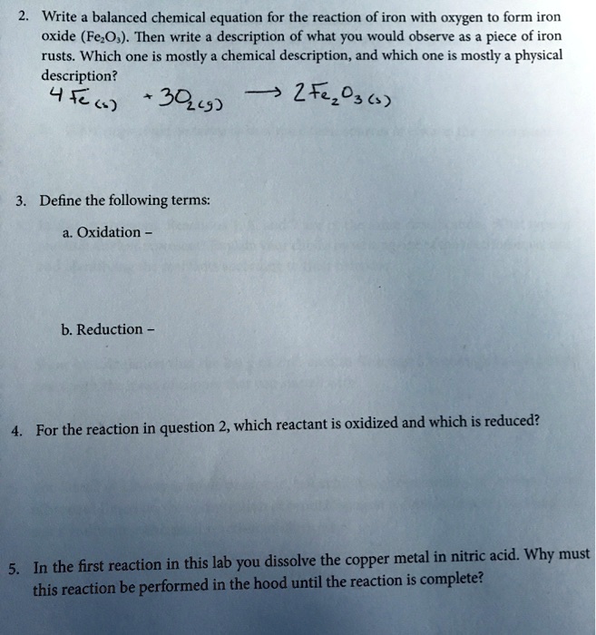 SOLVED:Write balanced chemical equation for the reaction of iron with ...