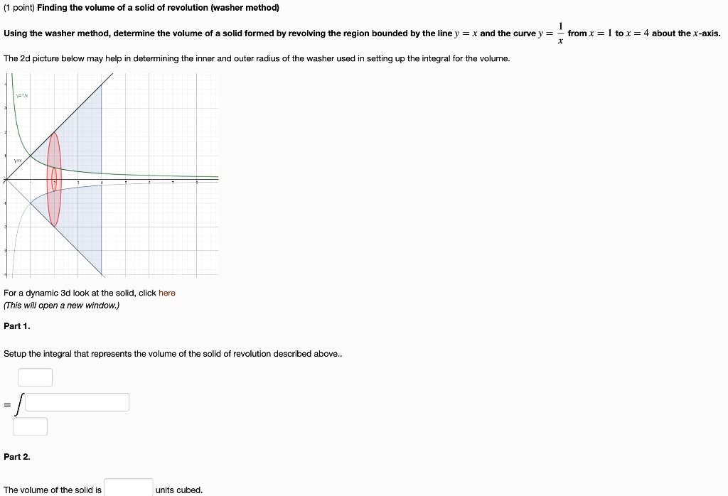 point finding the volume of solid of revolution washer method using the ...