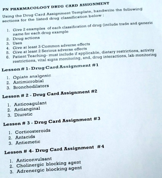 pn pharmacology drug card assignment using the drug card assignment ...