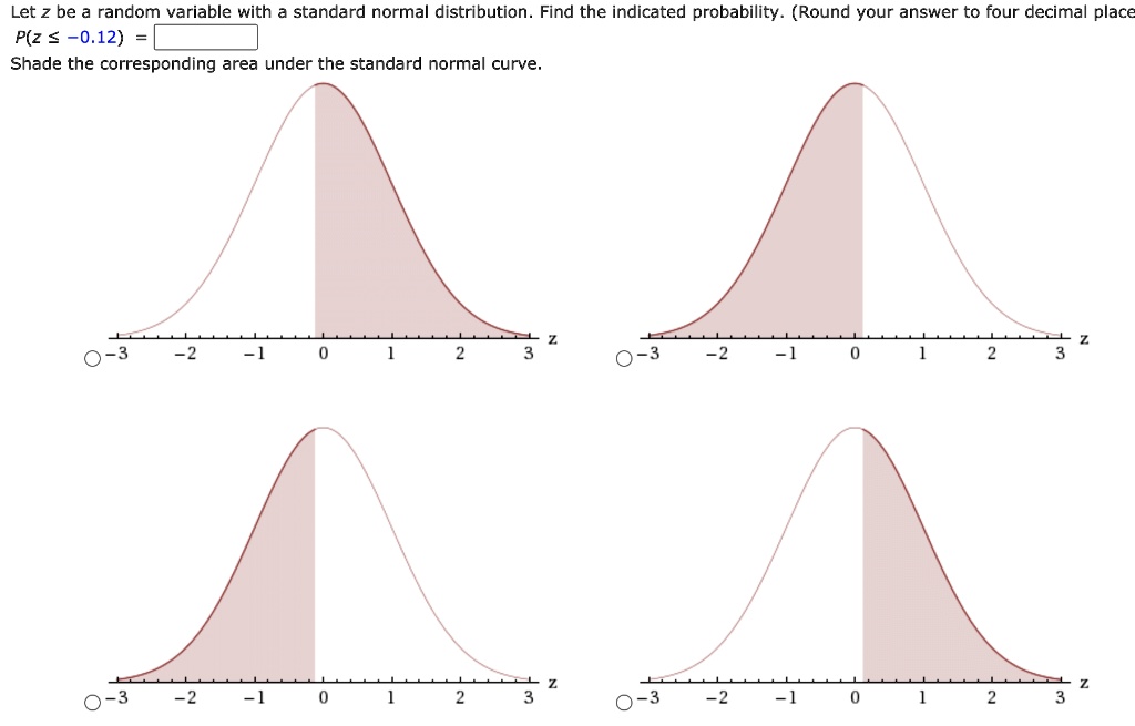 SOLVED: Let z be random variable with standard normal distribution. Find the indicated ...