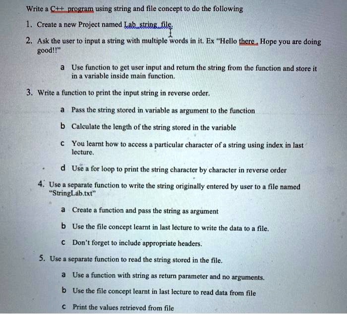 Write A Cprogram Using String And File Concept To Do The Following 1create A New Project Named