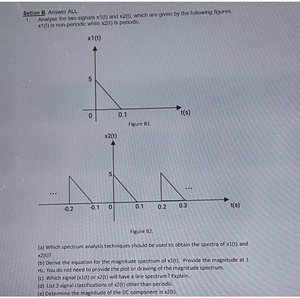 SOLVED: Setion B. Answer ALL. Analyse the two signals x1(t) and x2(t ... SOLVED: Setion B. Answer ALL. Analyse the two signals x1(t) and x2(t ...