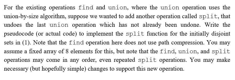 SOLVED: For the existing operations find and union, where the union ...