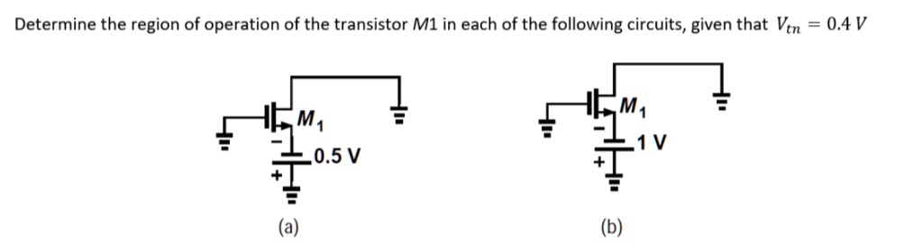 Determine the region of operation of the transistor M1 in each of the ...