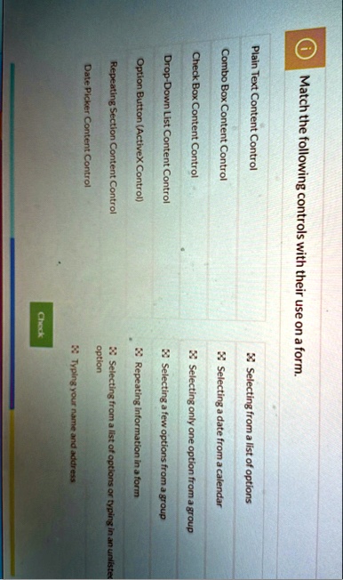 match the following controls with their use on a form plain text ...