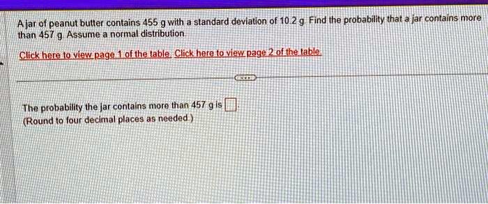 SOLVED: A jar of peanut butter contains 455 g with a standard deviation ...