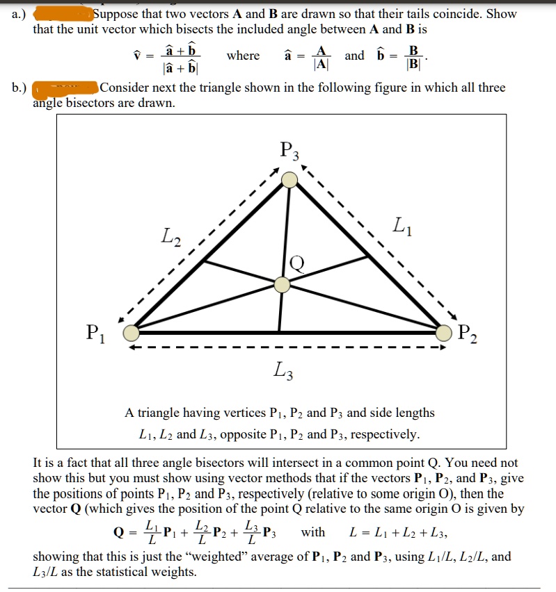 SOLVED: a.) Suppose that two vectors A and B are drawn so that their tails coincide. Show that ...