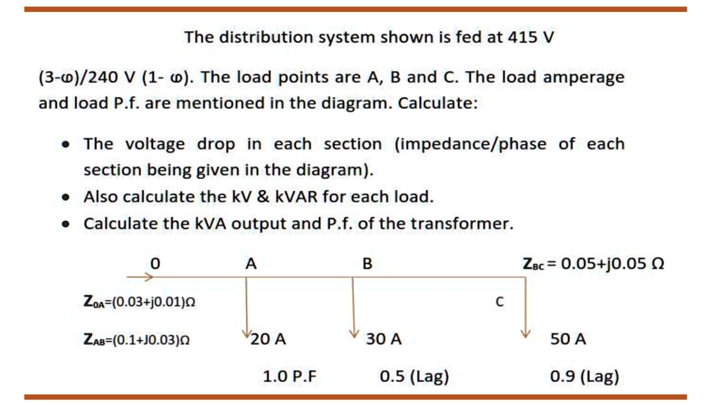 the distribution system shown is fed at 415v 3 240v1 the load points ...