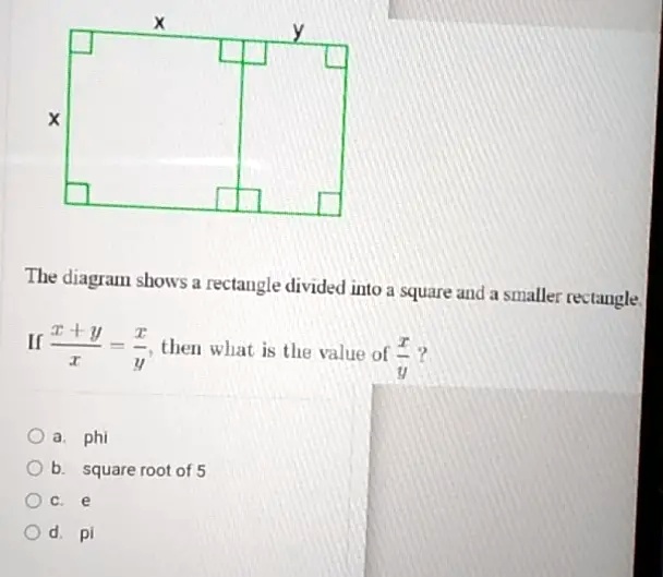 The diagram shows a rectangle divided into a square and a smaller ...