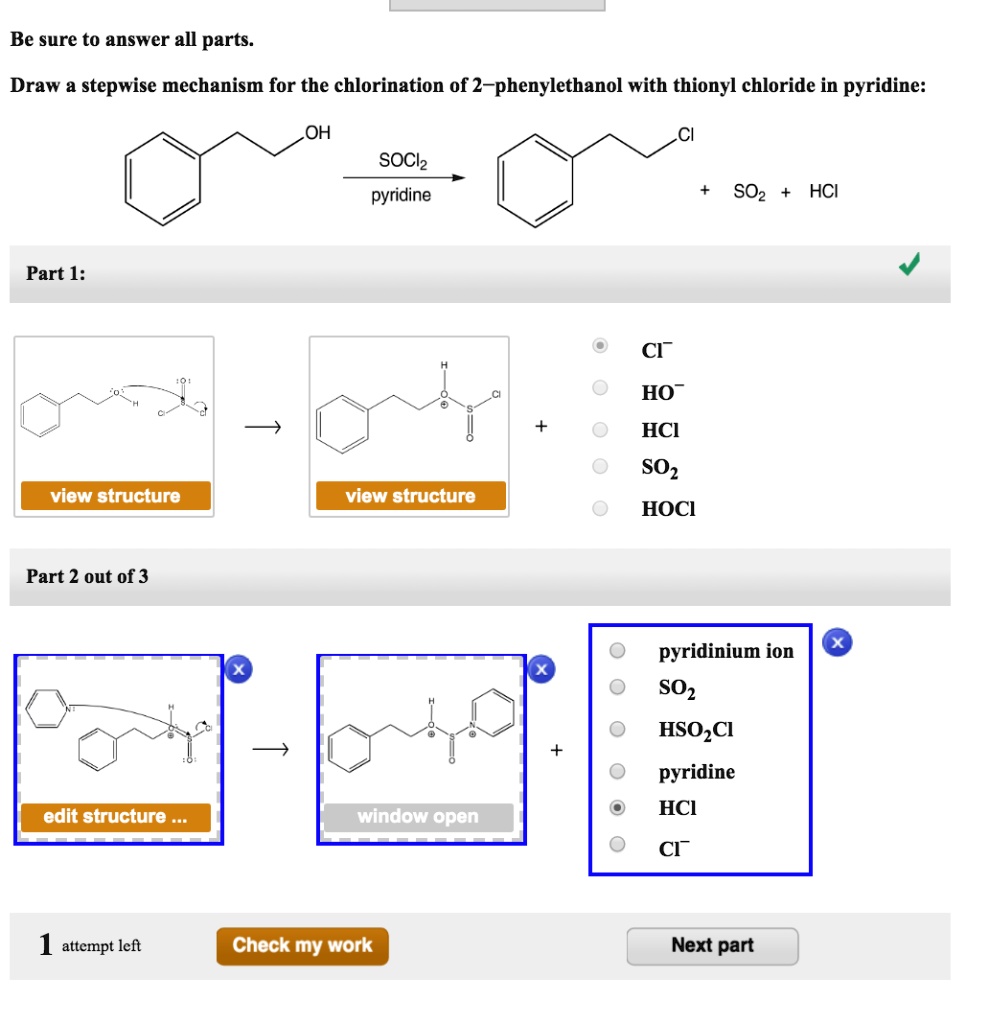 Draw a stepwise mechanism for the chlorination of 2-phenylethanol with ...