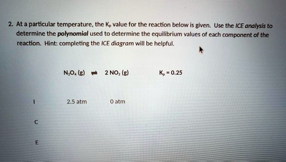 SOLVED: At a Particular temperature, the Kp value for the reaction below is given. Use the ICE ...