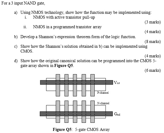 Solved For A 3 Input Nand Gate A Using Nmos Technology Show How The Function May Be 