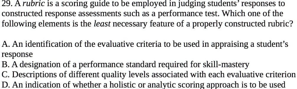 29 arubric is a scoring guide to be employed in judging students ...