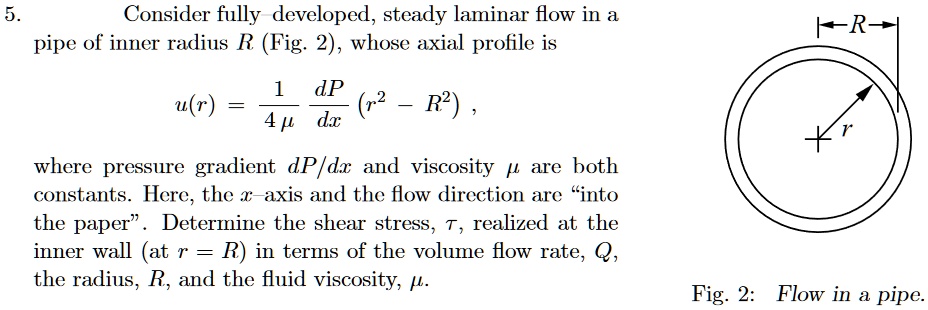 SOLVED: 5. Consider fully developed, steady laminar flow in a pipe of ...