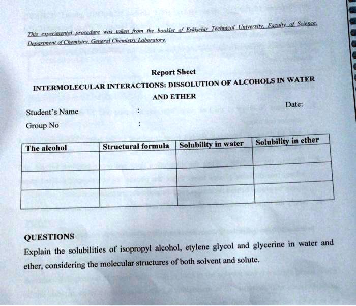 SOLVED: Departinent of Chemistry.General ChemistryLaboratory Report ...