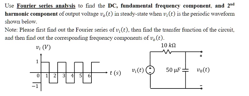 SOLVED: Use Fourier series analysis to find the DC, fundamental frequency component, and 2nd ...
