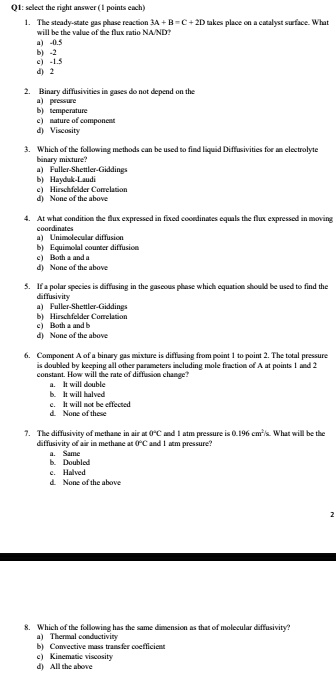 Q1: Select the right answer (1 point each) 1. The steady-state gas ...