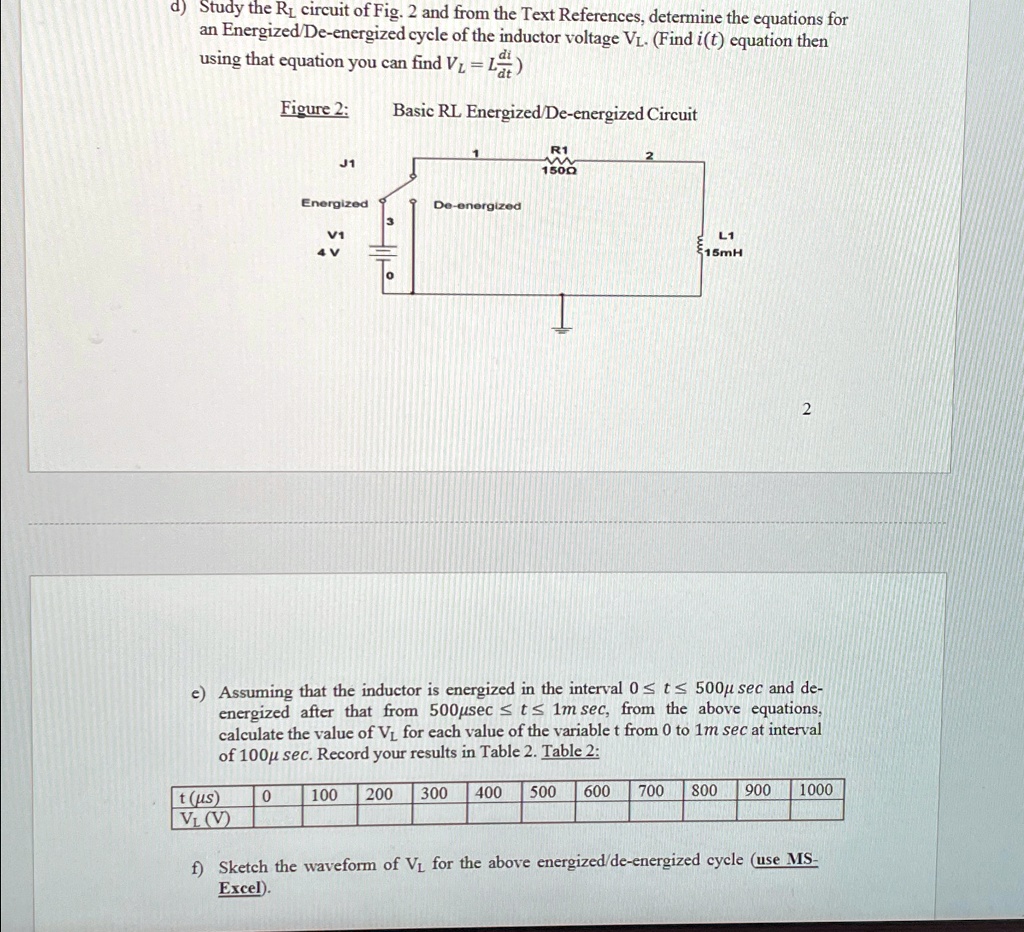 d) Study the RL circuit of Fig. 2 and from the Text References ...