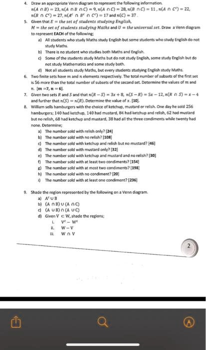 SOLVED: Texts: 4. Draw an appropriate Venn diagram to represent the ...