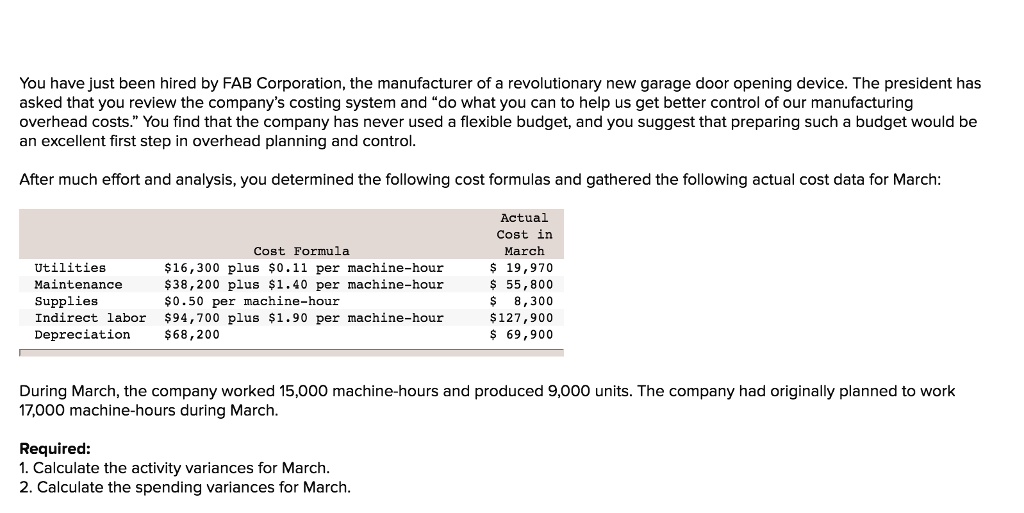 SOLVED: You have just been hired by FAB Corporation,the manufacturer of ...
