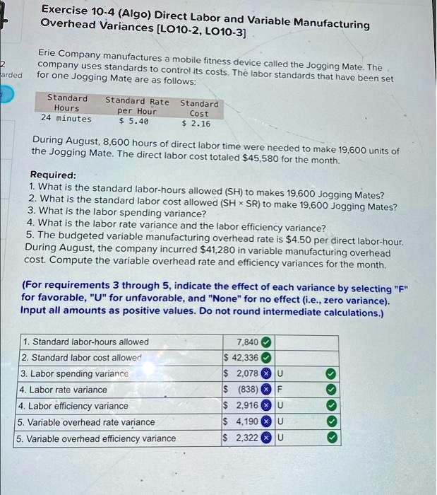SOLVED: Exercise 10-4(Algo) Direct Labor and Variable Manufacturing ...