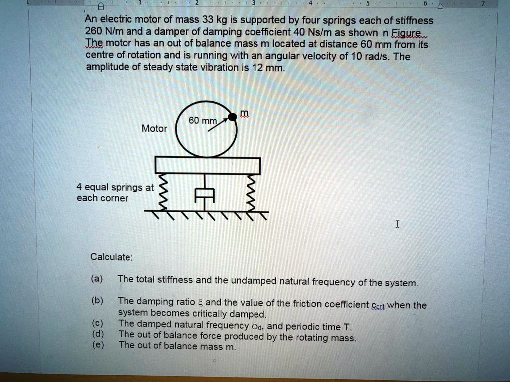 an electric motor of mass 33 kg is supported by four springs each of ...