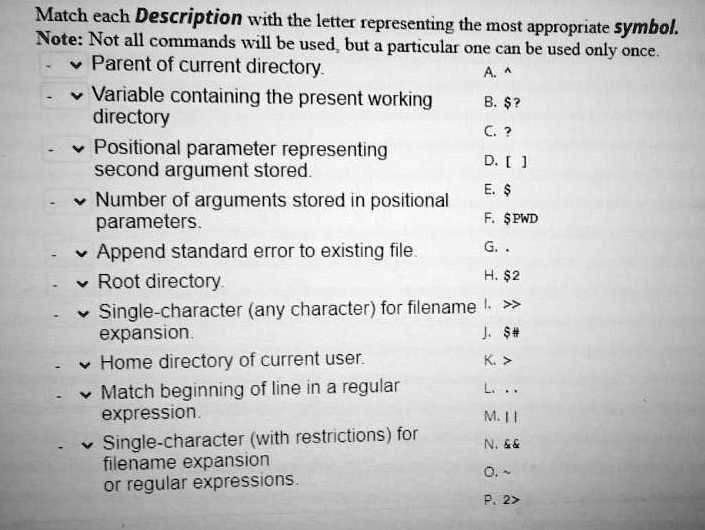 SOLVED: Match each Description with the letter representing the most ...