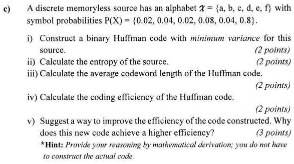 Solved A Discrete Memoryless Source Has An Alphabet X A B C D E F With Symbol