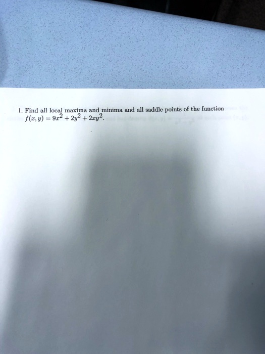 SOLVED: Find all local maxima and Iinita and all saddle points of the ... SOLVED: Find all local maxima and Iinita and all saddle points of the ...