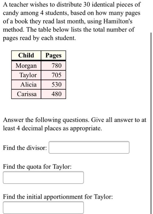 A teacher wishes to distribute 30 identical pieces of candy among 4 students, based on how many ...
