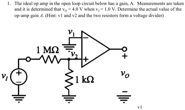 SOLVED: l. The ideal op amp in the open loop circuit below has a gain, A. Measurements are taken ...