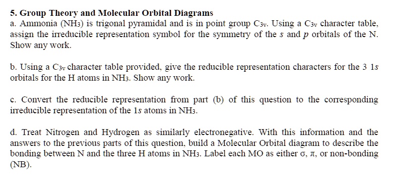 SOLVED: Group Theory and Molecular Orbital Diagrams: Ammonia (NH3) is ...