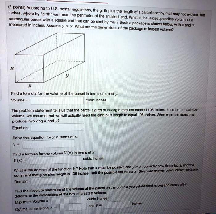 SOLVED: (2 points) According to U.S. postal regulations, the inches ...