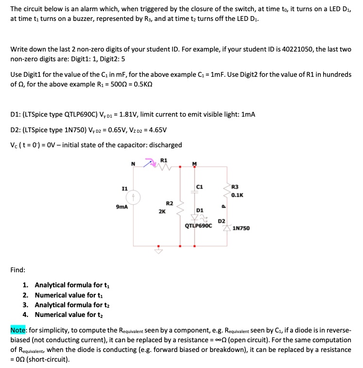SOLVED: The circuit below is an alarm which, when triggered by the ...