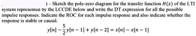 SOLVED: Sketch the pole-zero diagram for the transfer function H(z) of the LTI system ...