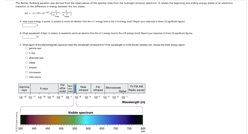 the balmer rydberg equation was derived from the observations of the ...