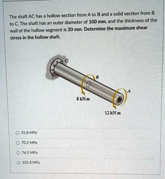 SOLVED: The shaft AC has a hollow section from A to B and a solid ...
