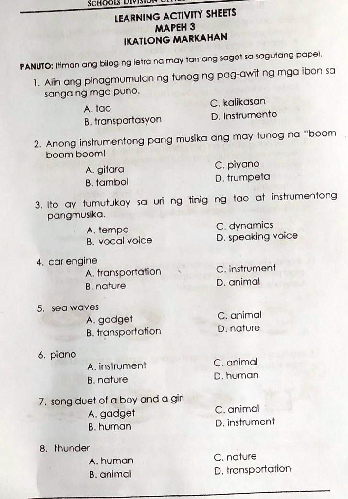 paki sagut po plesss schoolda learning activity sheets mapeh 3 ikatlong ...