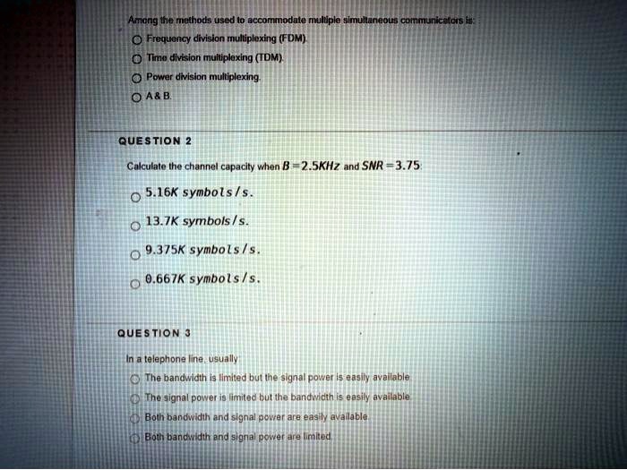 SOLVED: Frequency division multiplexing (FDM) Time division multiplexing (TDM) Power division ...