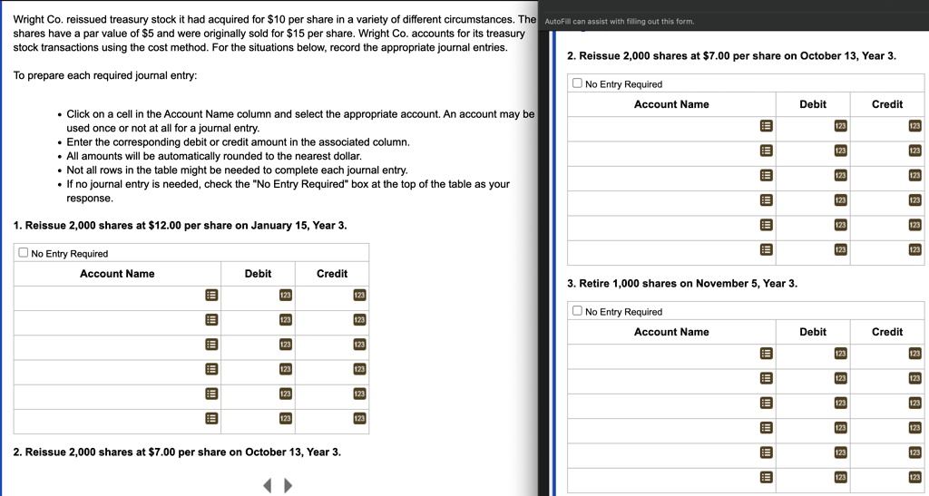 wright co reissued treasury stock it had acquired for 10 per share in a ...