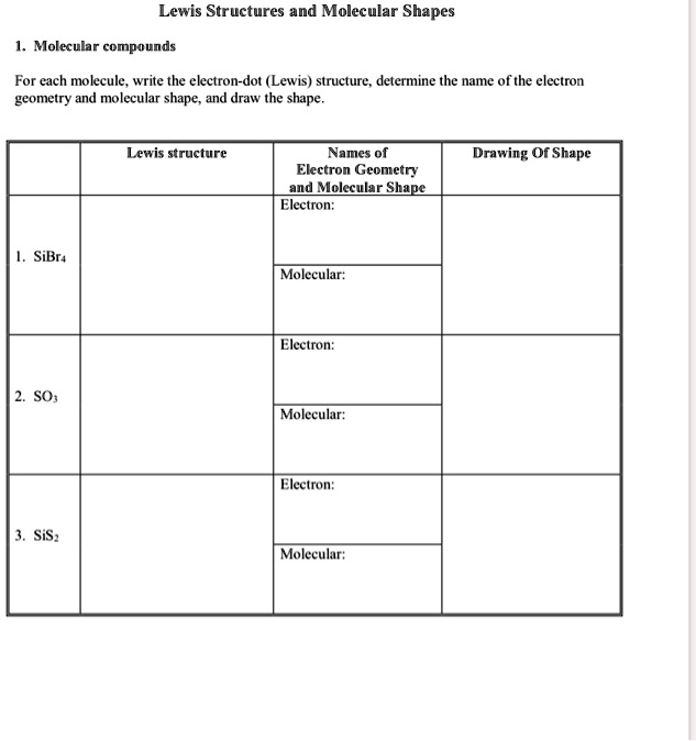 Solved Lewis Structures And Molecular Shapes Molecular Compaunds For