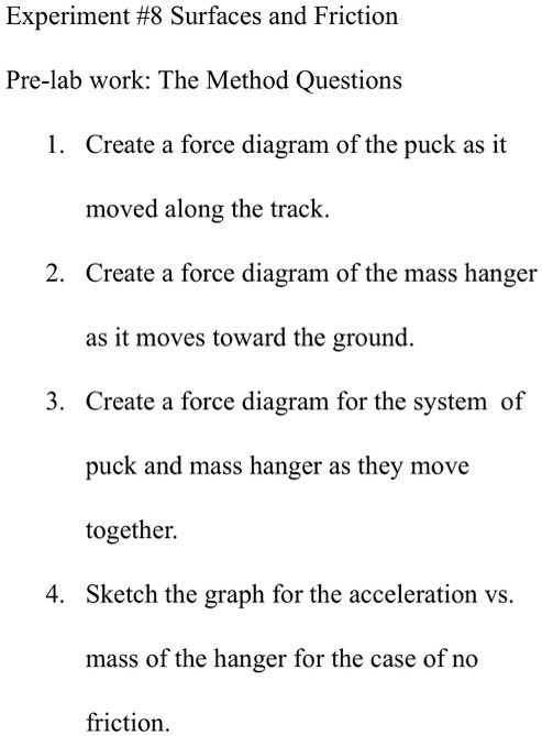 SOLVED: Experiment #8: Surfaces and Friction Pre-lab work: The Method ...