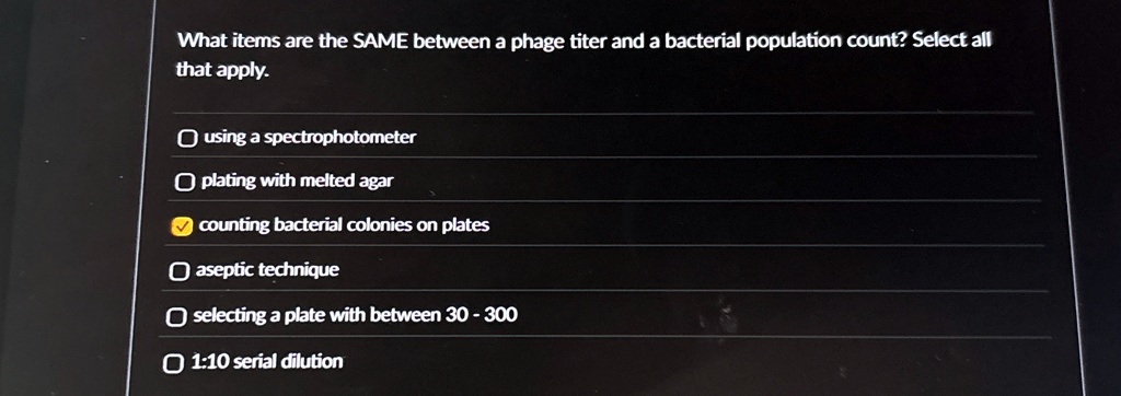 what items are the same between a phage titer and a bacterial ...