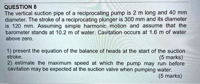 SOLVED: The vertical suction pipe of a reciprocating pump is 2 m long ...