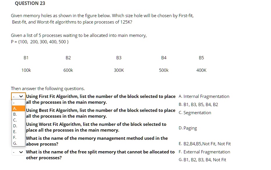 SOLVED: QUESTION 23 Given memory holes as shown in the figure below ...