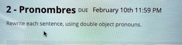 SOLVED: 2 - Pronombres DUE February 1Oth 11.59 PM Rewrite each sentence ...
