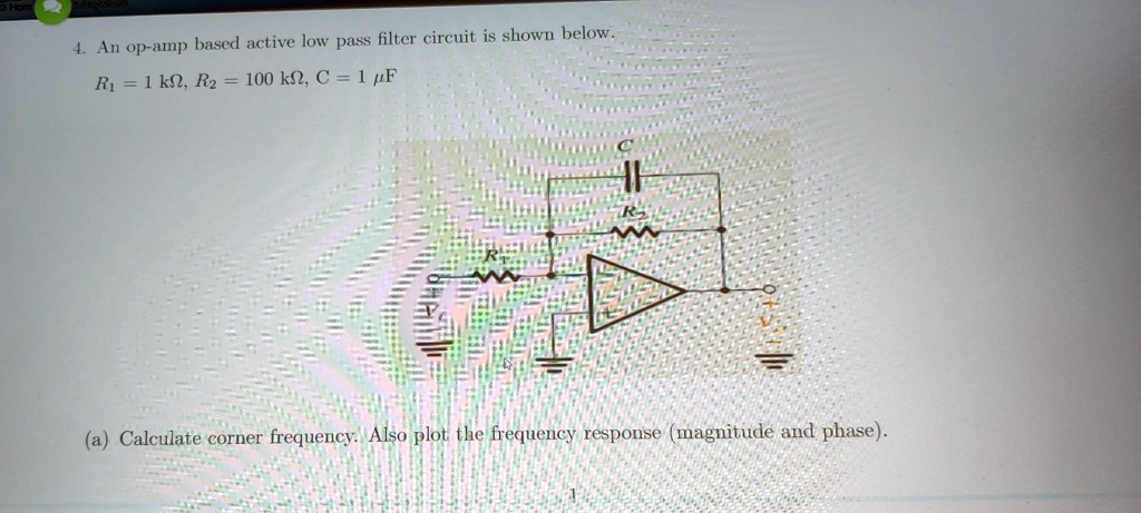 SOLVED: An op-amp based active low-pass filter circuit is shown below: Ri = 1 kÎ©, Rz = 100 kÎ ...